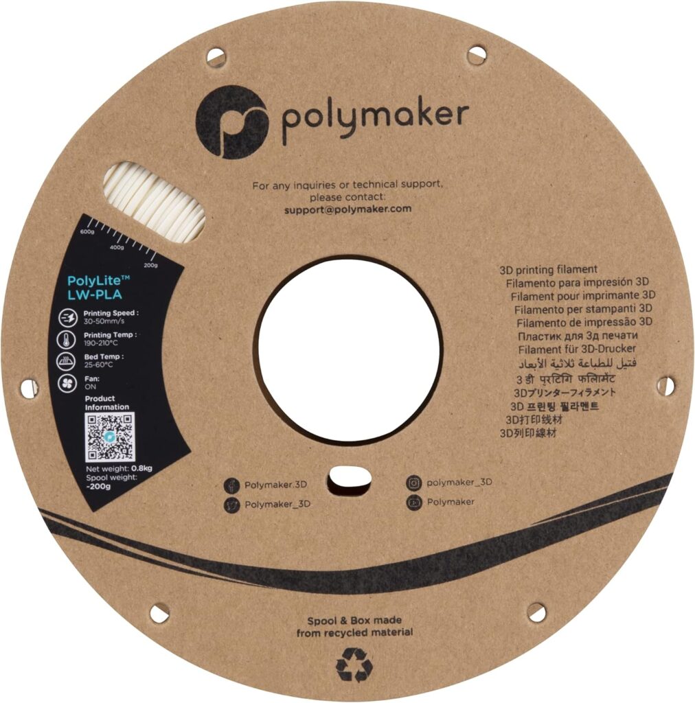 Polymaker LW PLA Filament 1.75mm White - 3D Master India